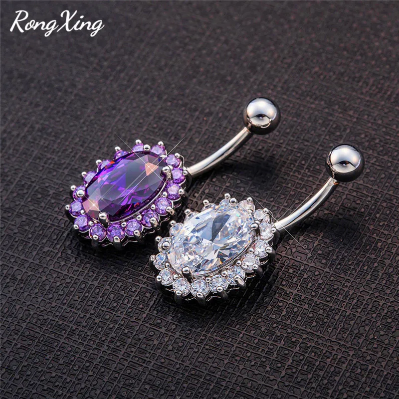 Rongxing Vintage Oval White Purple Aaa Zircon Navel Piercing Body