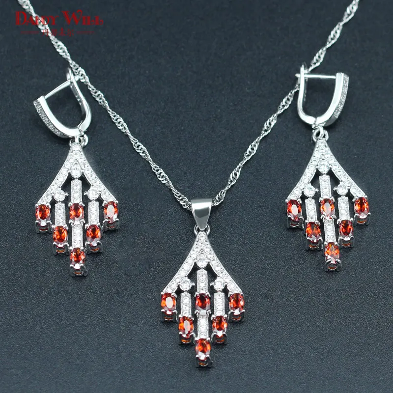 Red White Zircon Silver 925 Drop Earrings/Necklace/Pendant Sets ...