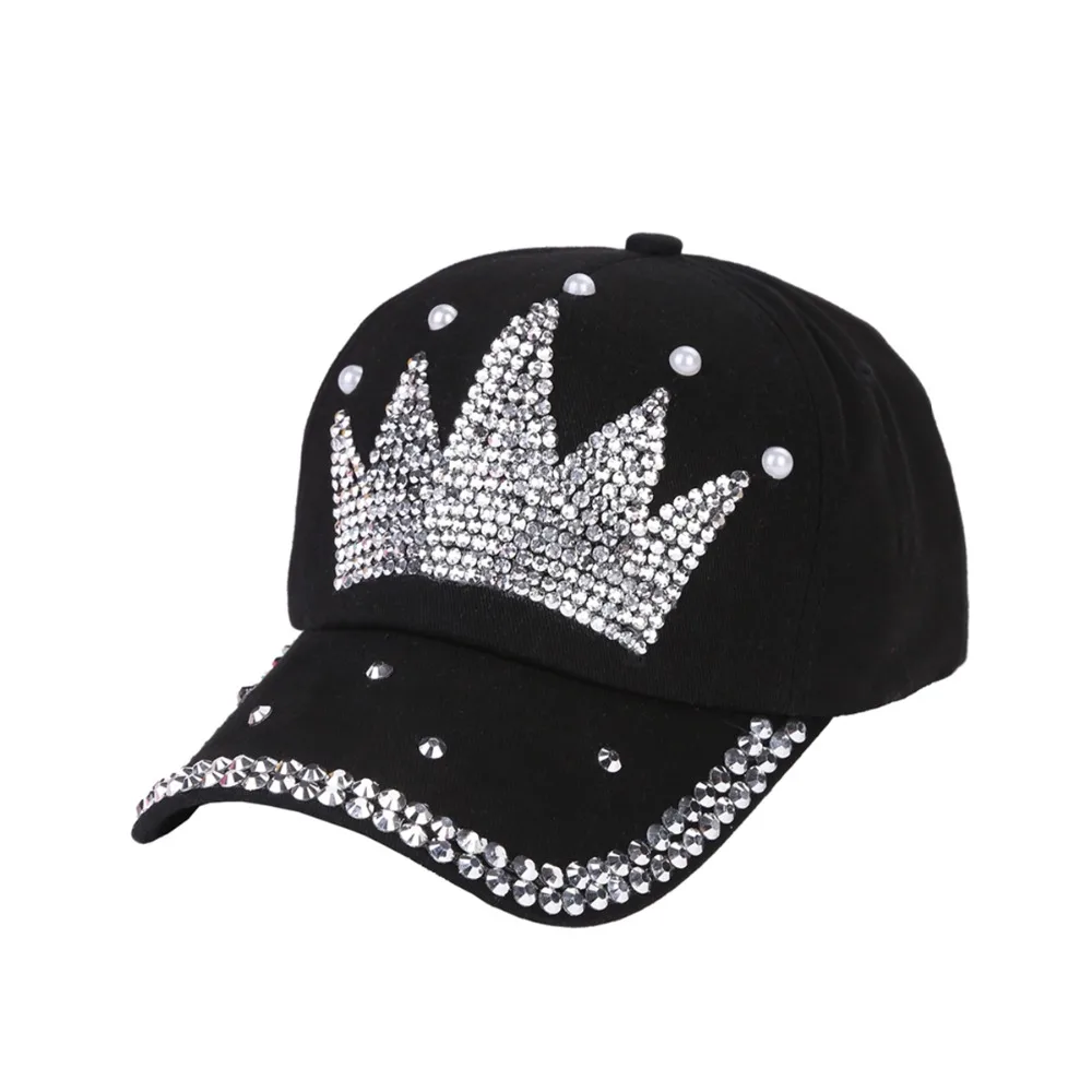 Women new fashion baseball cap hats handmade rhinestone beads Hat Pearl ...