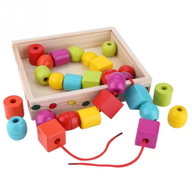 Wooden Block Stringing Bead Toys With Box Colorful Wooden Toys Learning ...
