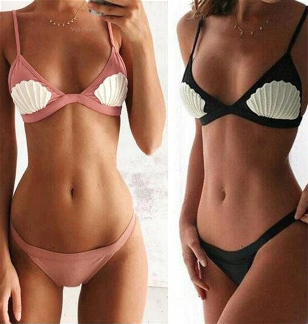 2017 Womens Gradient Color Seashell Bikini Set Padded Mermaid Swimsuit Brazilian Style Push Up