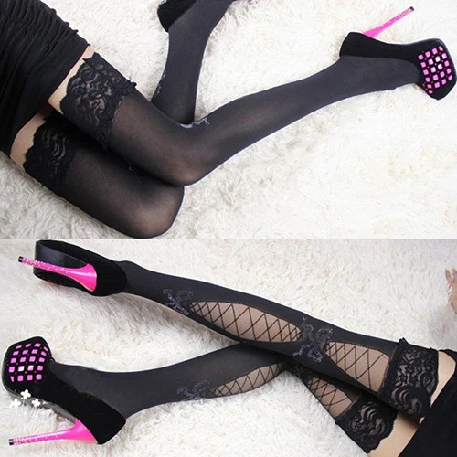 Women Sexy Lace Top Bowknot Thigh High Stockings Over Knee Nightclub