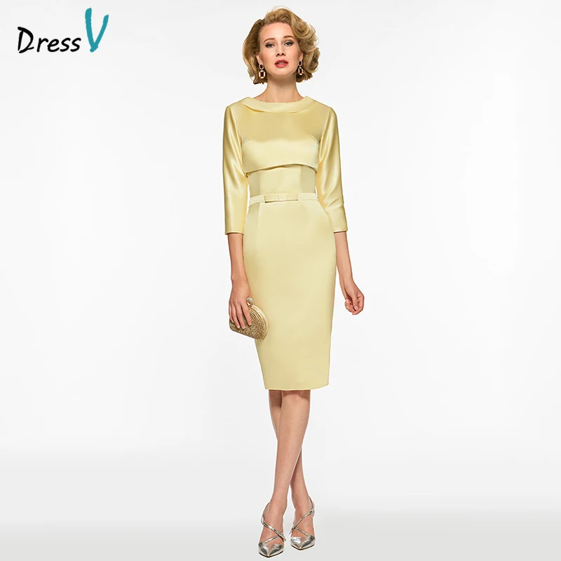 Dressv Yellow Mother Of The Bride Dress Scoop Neck 3/4 Sleeves Sheath ...