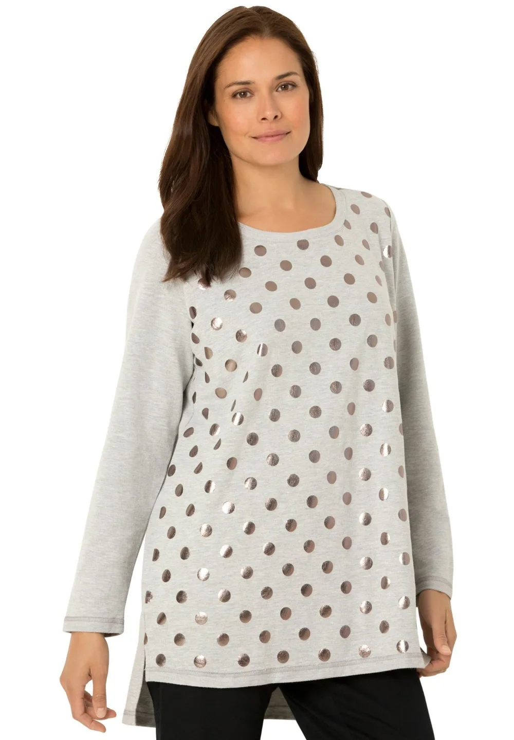 L 10XL Plus Size Women Foil Polka Dot Terry Sweatshirt Pullover Long ...