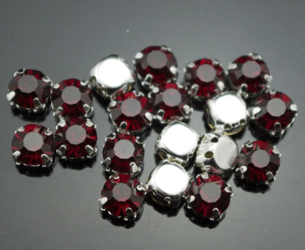 Free Shipping 8mm 100pcs Dark Red Silver Plated Loose Rhinestone