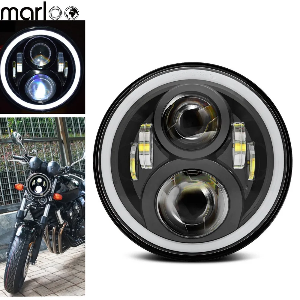 For Honda Headlight 7'' LED Motorcycle Headlamp With DRL Halo 75W Round ...