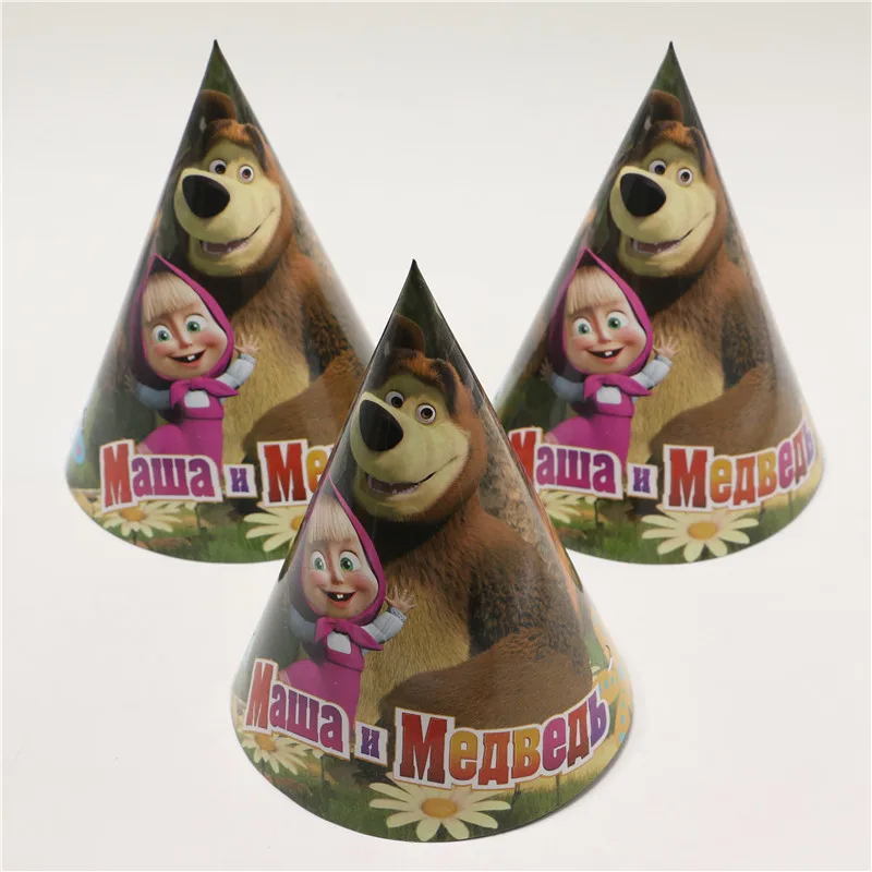 8pcs/lot cartoon paper hat lovely masha and bear theme kids birthday ...