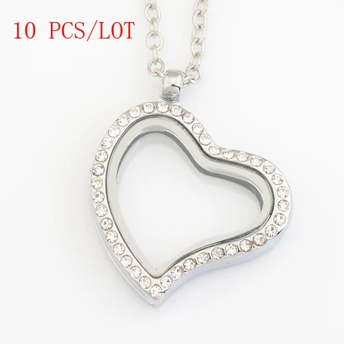 10 PCS/LOT 30mm heart magnetic floating lockets with rhinestone, with ...