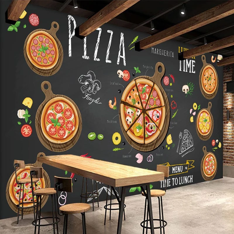 Custom Wall Mural Pizza Shop Hand Painted Abstract Pizza 3D Photo ...
