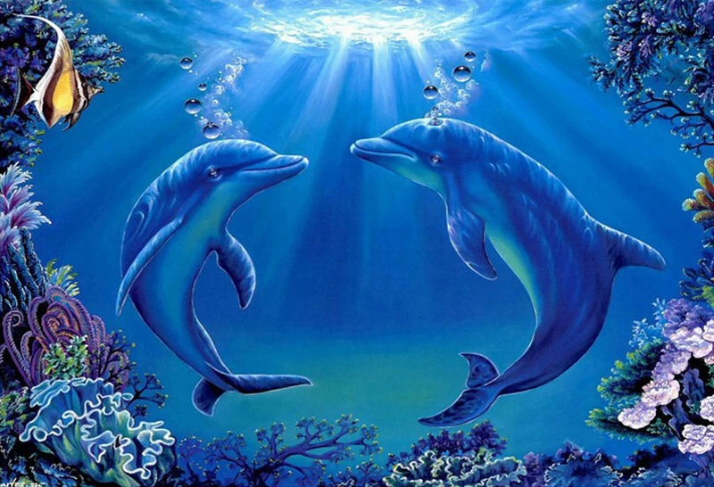 27X20cm DIY Full Drill Diamond Painting Cross Stitch Blue dolphin ...