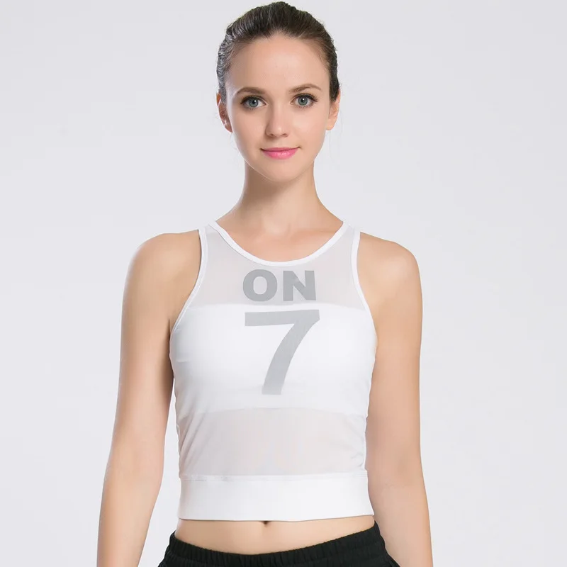 Sexy Sports Bra Women Fitness Yoga Bras Gym Padded Top Letter Print Mesh Patchwork Running Slim