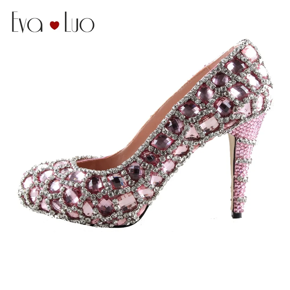 Chs946 Custom Handmade Rhinestone Light Pink Crystal Dress Pumps Bridal ...