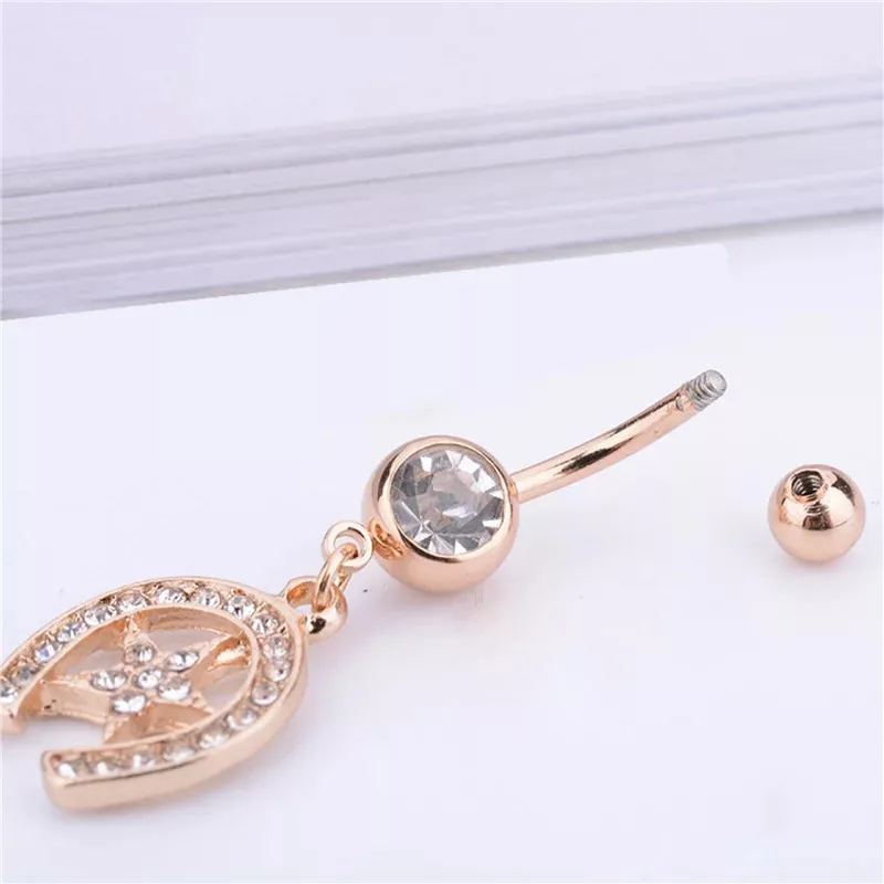 New Rhinestone Cute Star Dangle Navel Rings Double Crystal Navel Bars