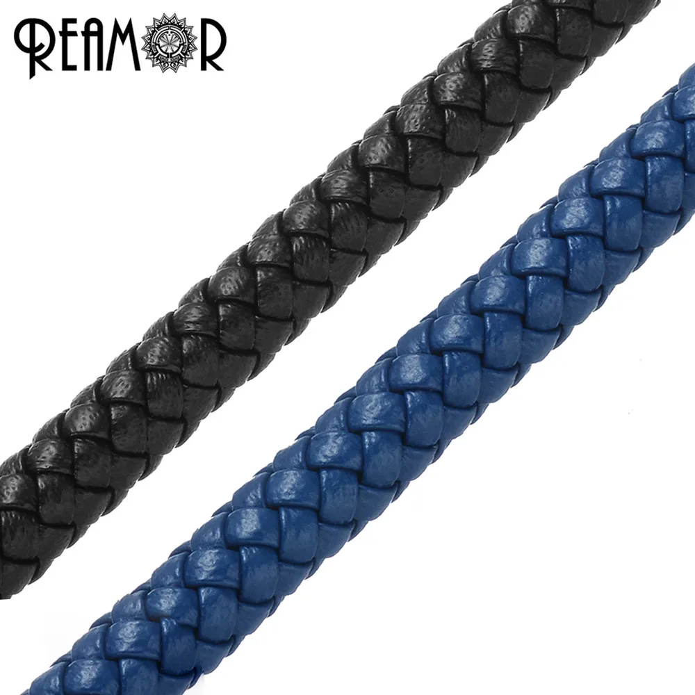 REAMOR 6mm Round Cord Braided Super Fiber Black Blue Leather Rope ...