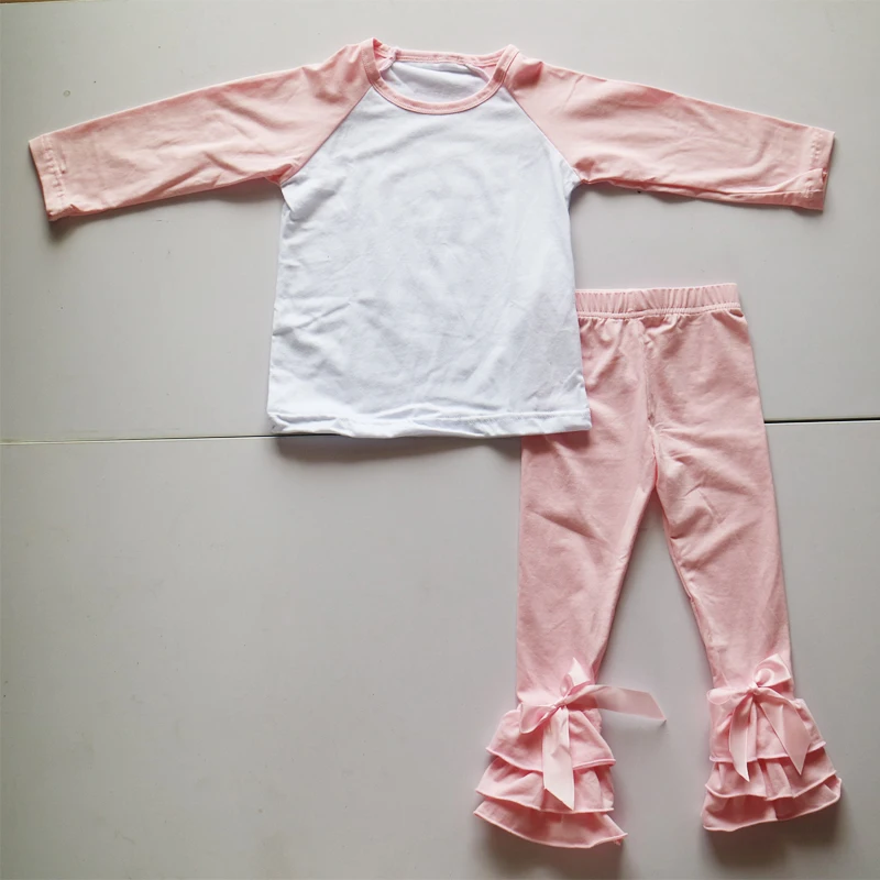 bowknot pink girls sets,white and pink raglan kiddoes girl outfits ...