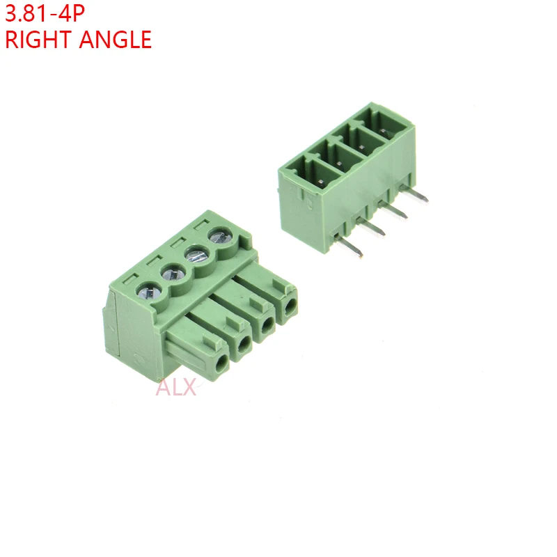 10SETS 15EDG 4pin 3.81MM pitch RIGHT ANGLE screw terminal block connector 3.81 4 pin PLUG ...