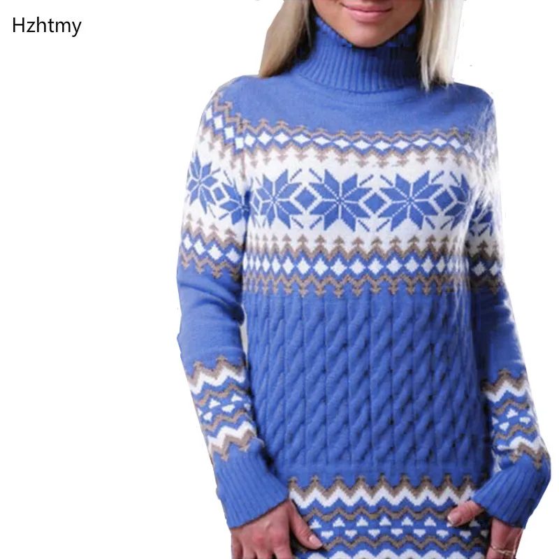 Hzhtmy Snowflake Print Holiday Christmas Sweaters Women's Long Sweater ...