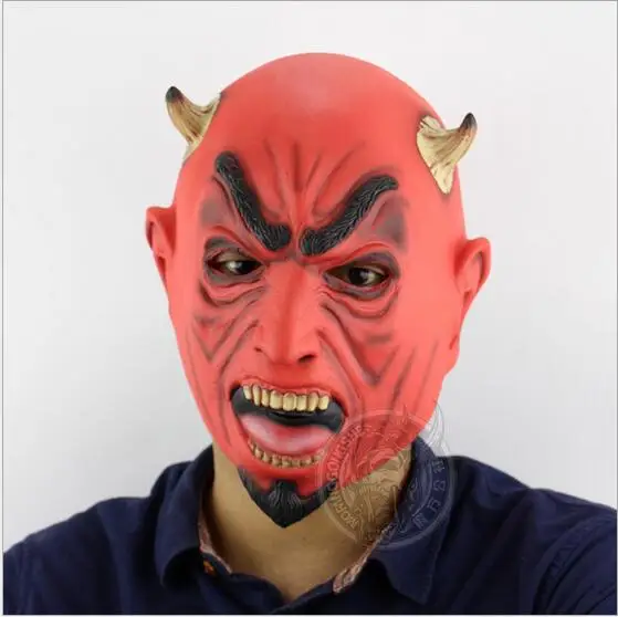 Scary Red Halloween Mask Latex Devil Ghost Mask With Ox Horn And ...