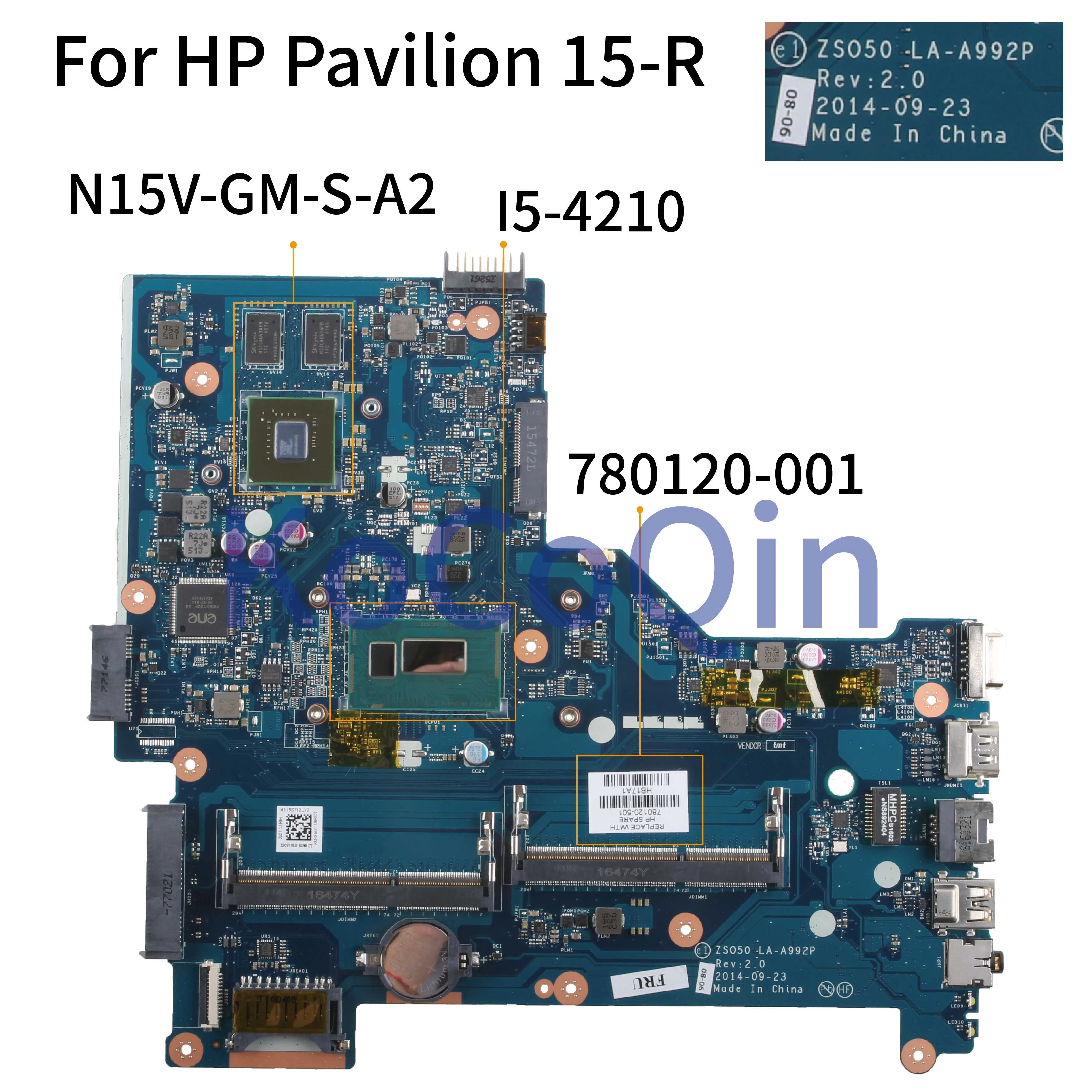 Kocoqin Laptop Motherboard For Hp Pavilion 15-r 250 G3 Core I5-4210u Mainboard Zs050 La-a992p ...