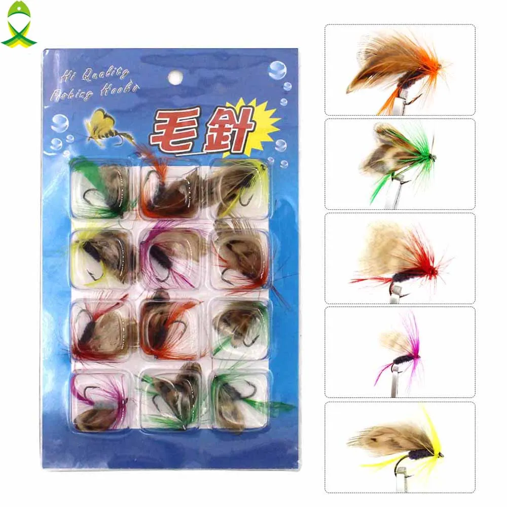 12pcs/set colorful Butterfly dry Fly hook insect bait fishing hooks ...