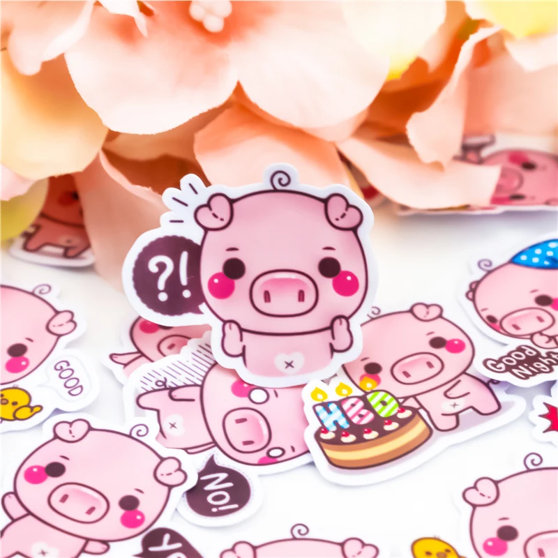 40pcs kawaii Self made Pink toot pig Stickers for Kid DIY Laptop ...