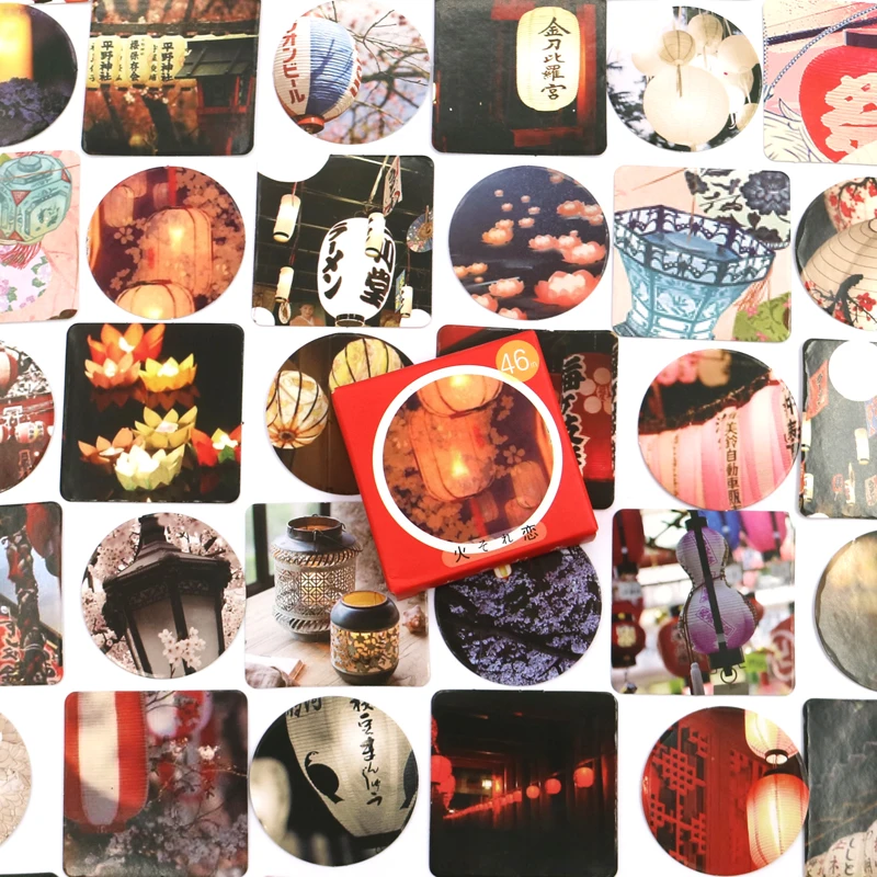 46 PCS/box Creative Lantern Paper Decorative Stickers Adhesive Stickers ...