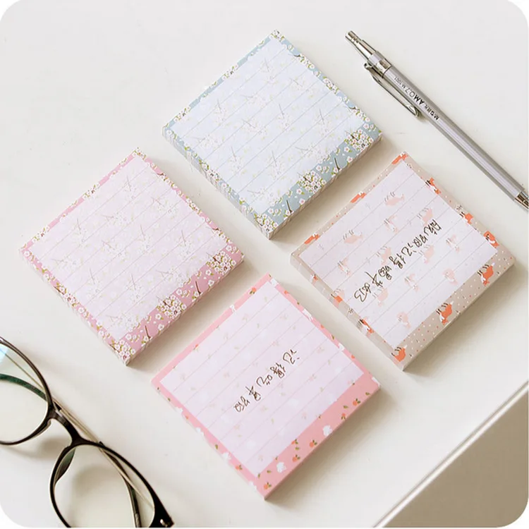 Flower Cartoon Fox Memo Pad Diy Post It Kawaii Stationery School ...