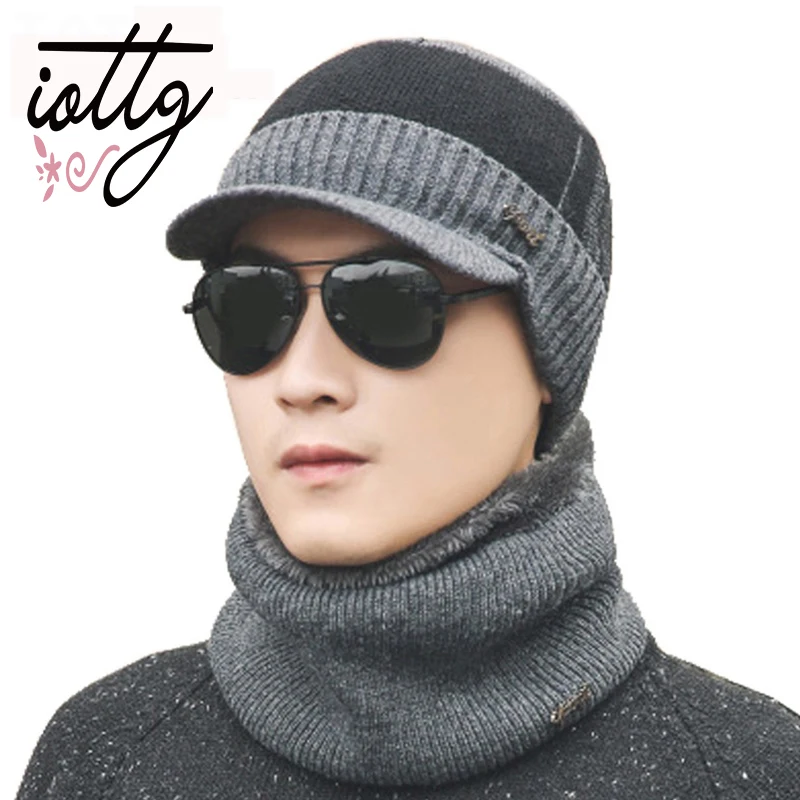 IOTTG New Men Winter Hats And Scarves Outdoor Ski Beanies Scarf Male ...