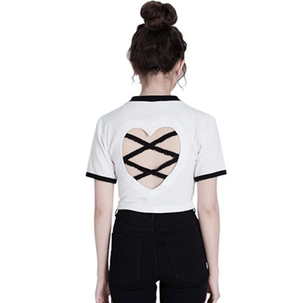 2018 Fall Gothic Office Lady Simple Casual Sexy Black Women T shirts Slim Plain Hollow Girls ...