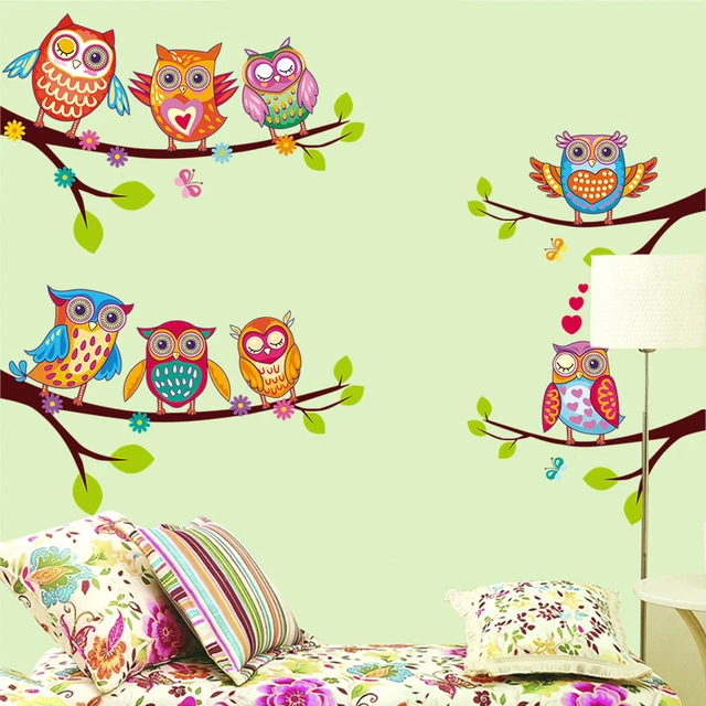 Colorful Owls In A Tree