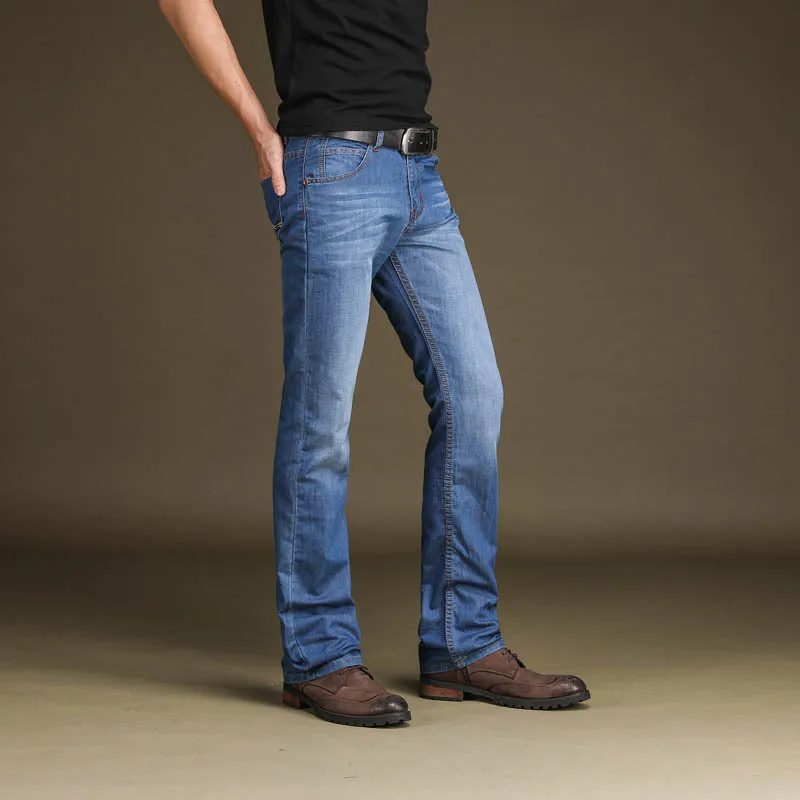 Mens Spring Autumn Flared Jeans Thin Denim Pants Slim Slightly Flare ...