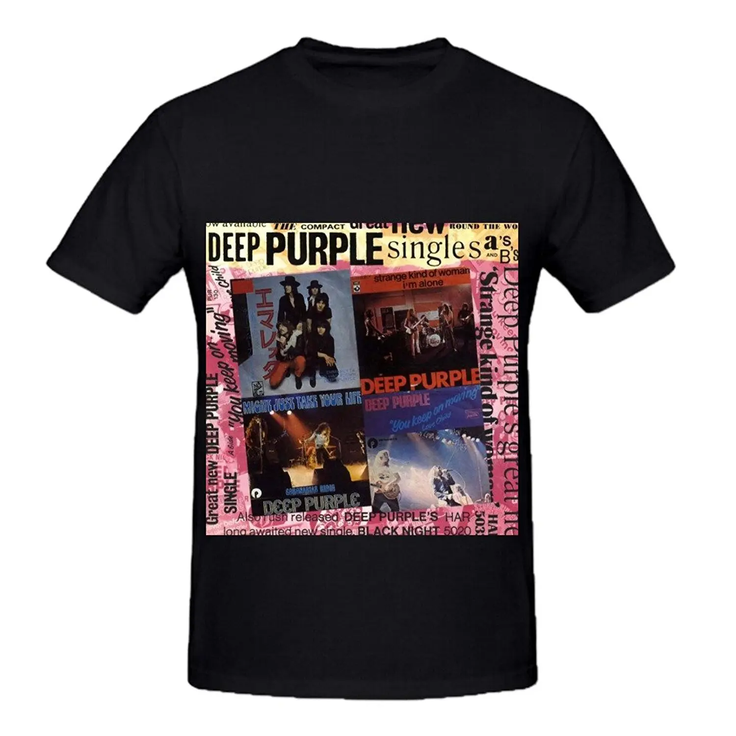 Deep Purple Singles As And Bs 80s Men Crew Neck Cotton Shirts Black ...
