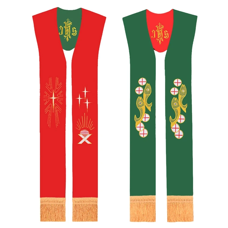 Unisex-adult Priest Stole Embroidered Reversible Pastor Preacher Clergy ...