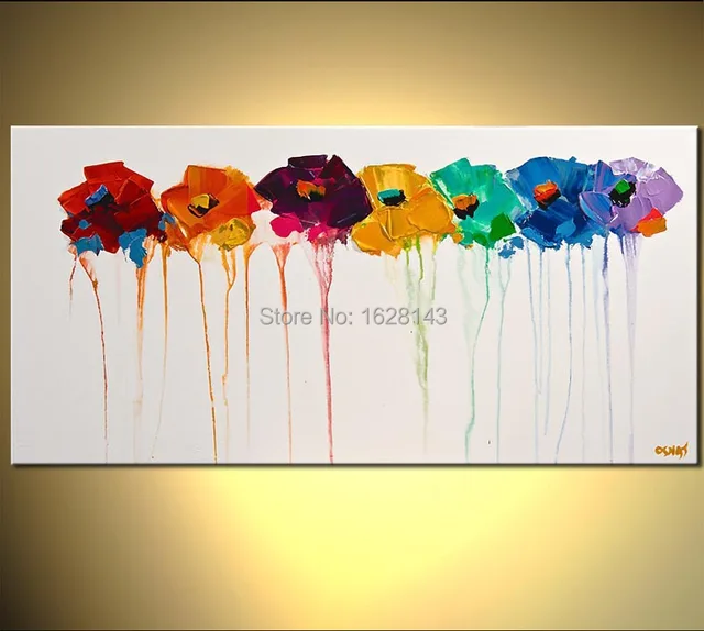 multi color flowers oil paintings on canvas hand made white decorative ...