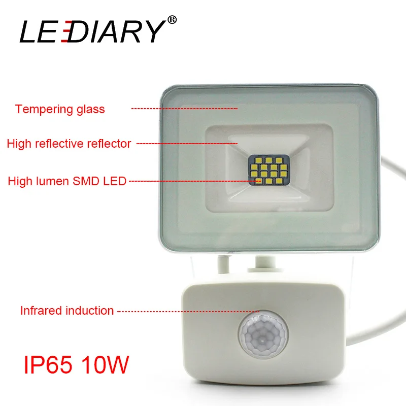 LEDIARY Infrared Induction LED Floodlight Waterproof 220V 10W Outdoor ...