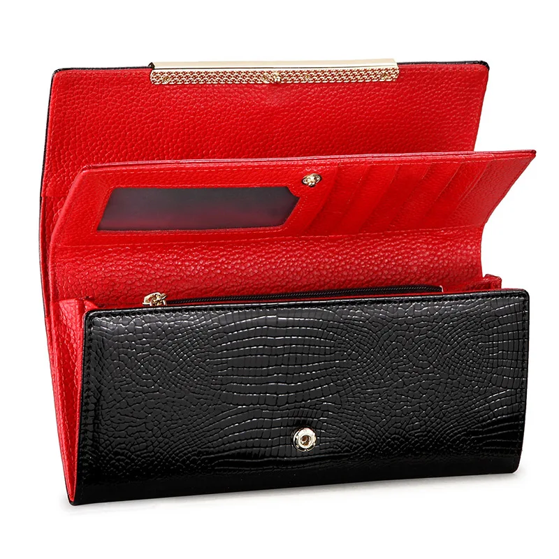 Double Layer Genuine Leather Women Wallet Long Fashion Crocodile ...