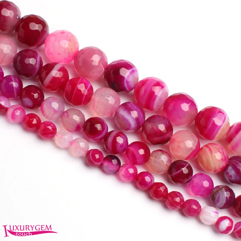 4-6-8-10-12-14mm-Natural-Faceted-Round-Shape-Rose-Red-Banded-Agates ...
