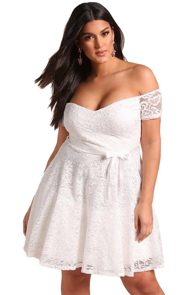 Gosopin Floral Lace Womens Plus Size Dresses Off Shoulder Mini Sexy Summer Dress Black Large