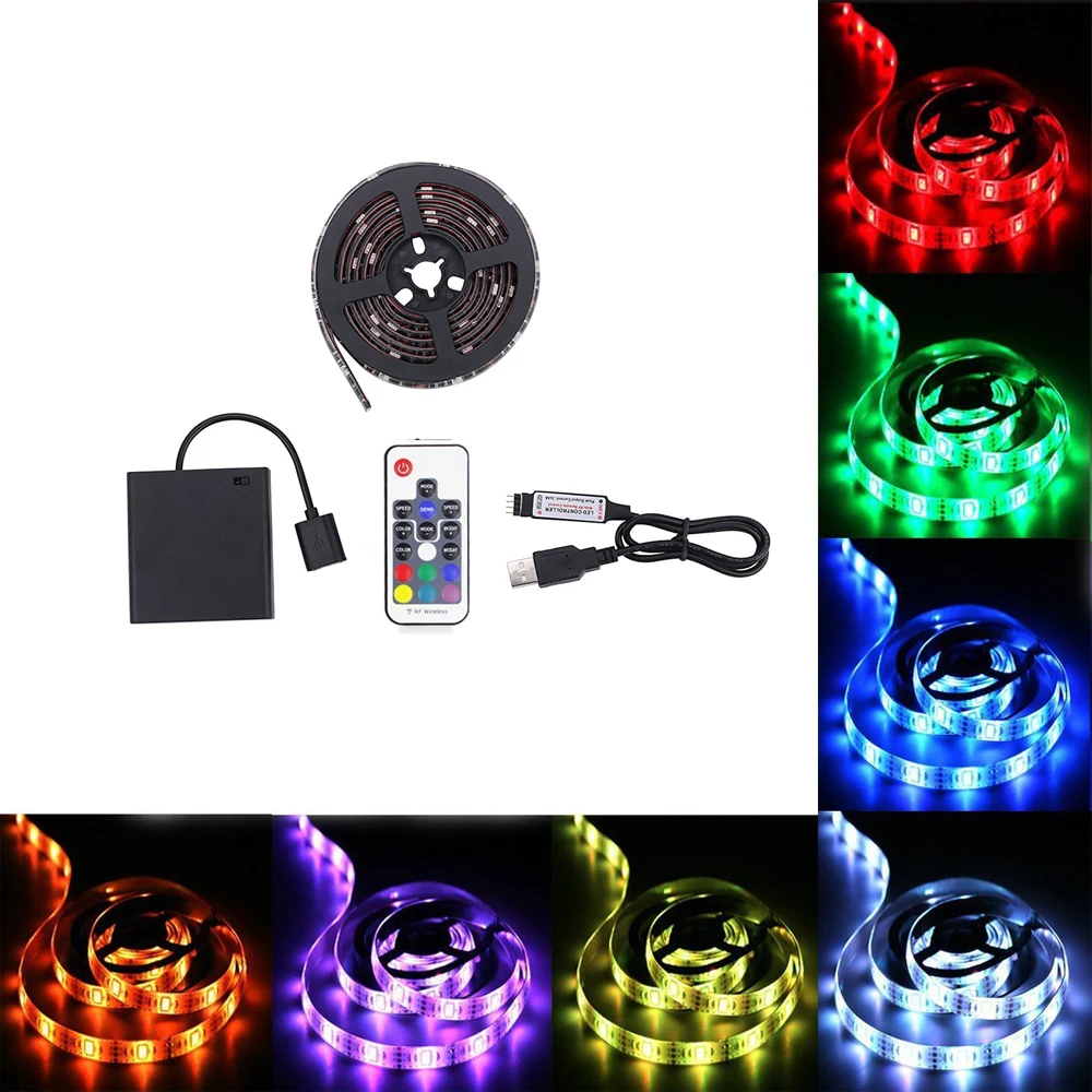 Battery Powered USB LED Strip Light 5050 RGB Waterproof 17key RF remote ...
