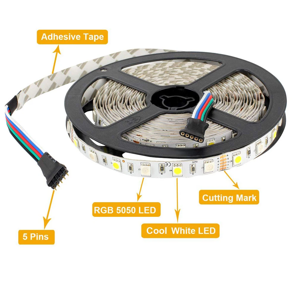 Led Light Strips - Smd 5050 Rgb Led Strip Waterproof 5m 300led Dc 12v ...