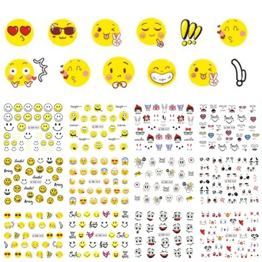2 Sheets 12 Designs/Sheet Emoticon Scenery Ballet Girl Nail Water ...