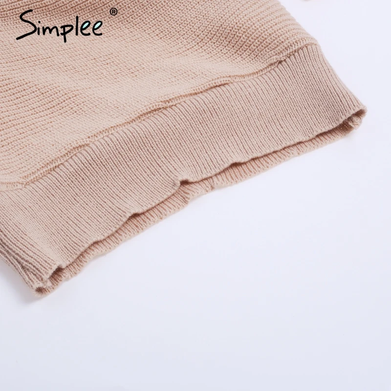 Simplee Sexy V Neck Cross Knitting Sweater Dress Elegant Long Sleeve