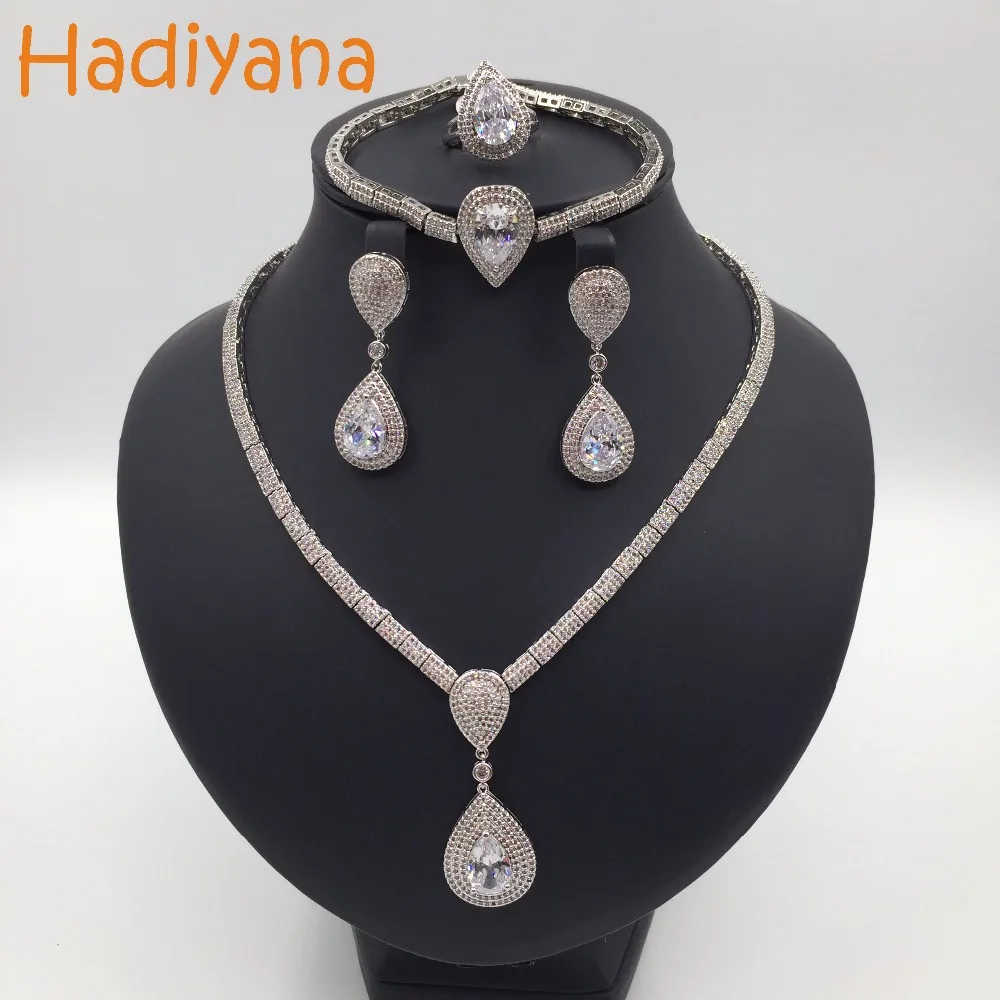 Hadiyana Sparking Waterdrop Shape Jewelry Set Newest Fashion Cubic ...