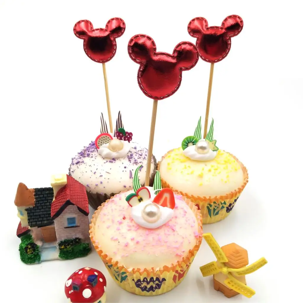5Pcs/Lot Red Mickey Mouse Cupcake Toppers Birthday Party Decorations ...