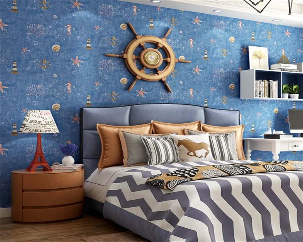 Beibehang papel tapiz de estilo mediterráneo, color azul oscuro, no ...