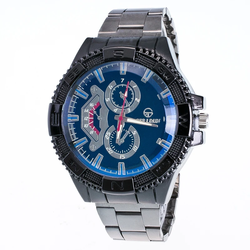 New Luxury Fashion Black Steel Men Blue Ray Glass Quartz Analog Watches ...