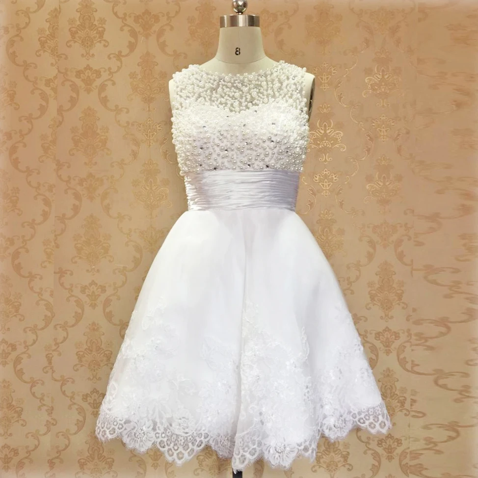 Alexzendra Short Mini Prom Dresses V Back Full Pearls White Graduation ...