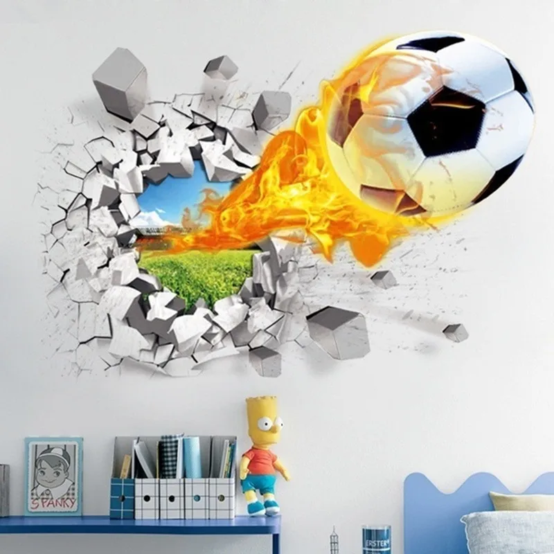 Removable 3D Football Busting Through Wall Removable Room Decals ...