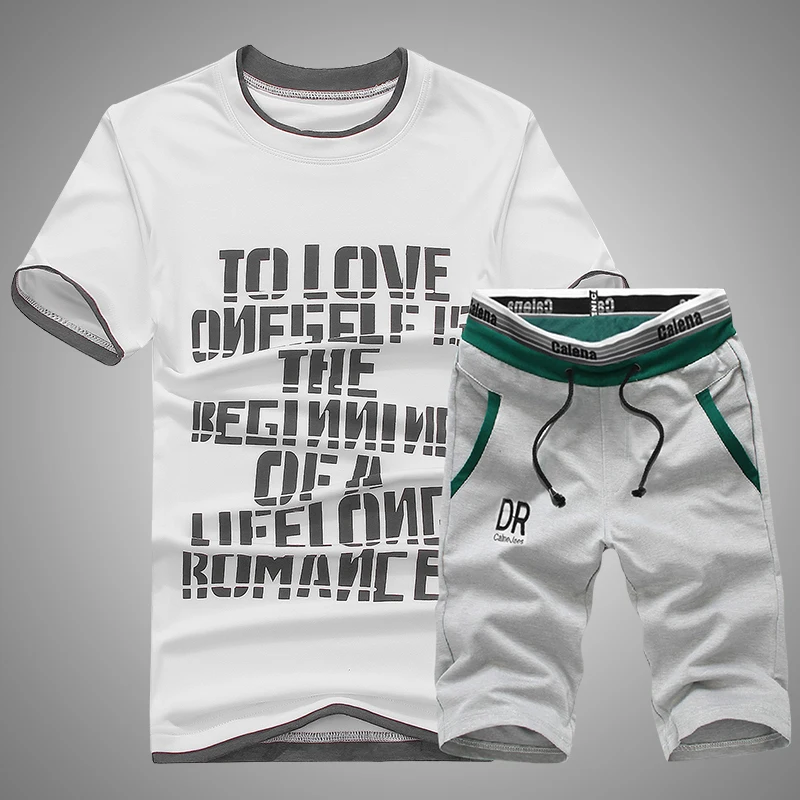 High quality shorts t shirt set male short sleeve knee length pants ...