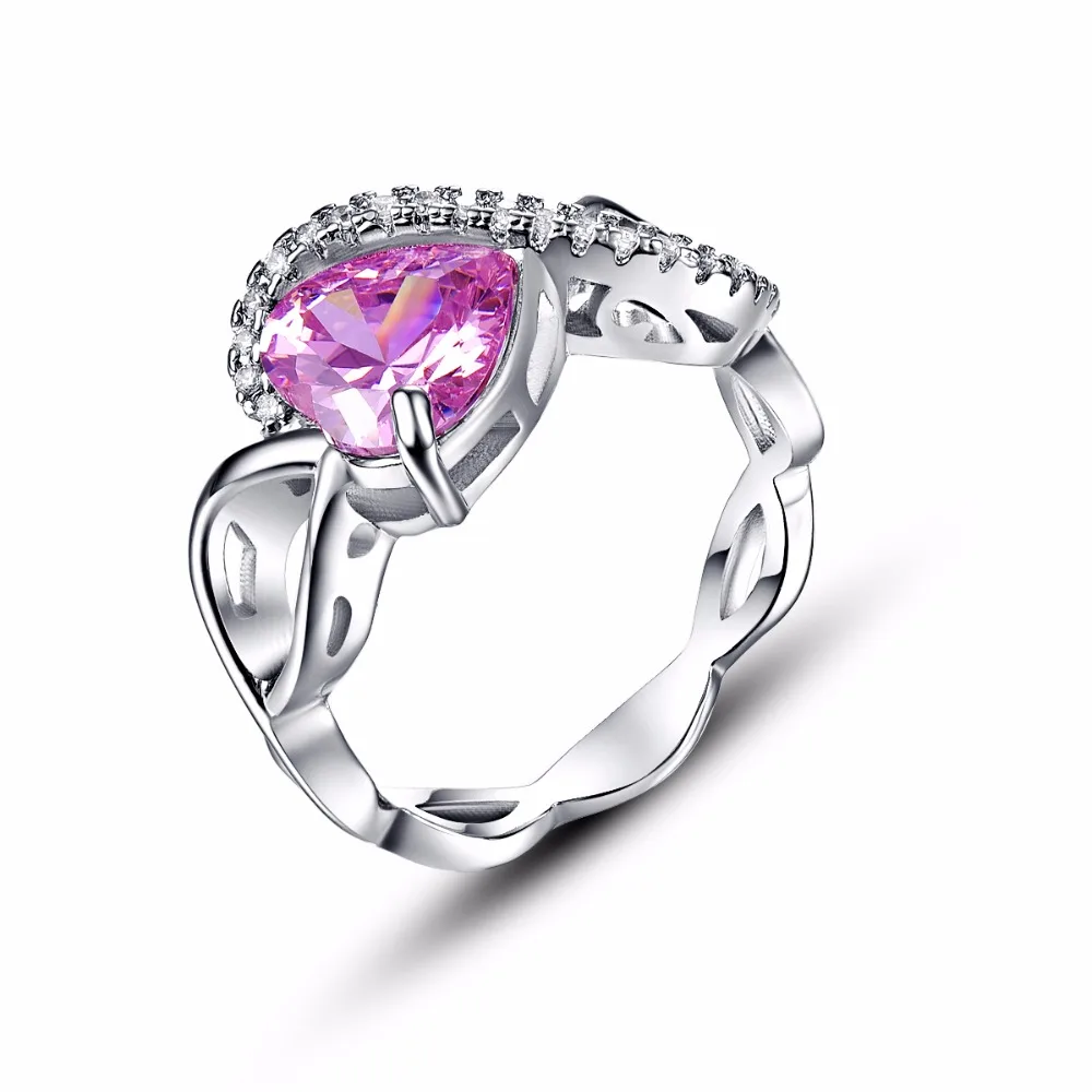 Romantic Love Jewelry Gift Cute Pink Silver Rings for Women Heart Cut ...